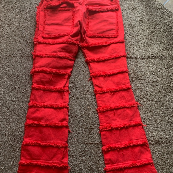 Kdnk | Jeans | Brand New Kdnk Skinny Flared Stacked Red Jeans Size 34 ...